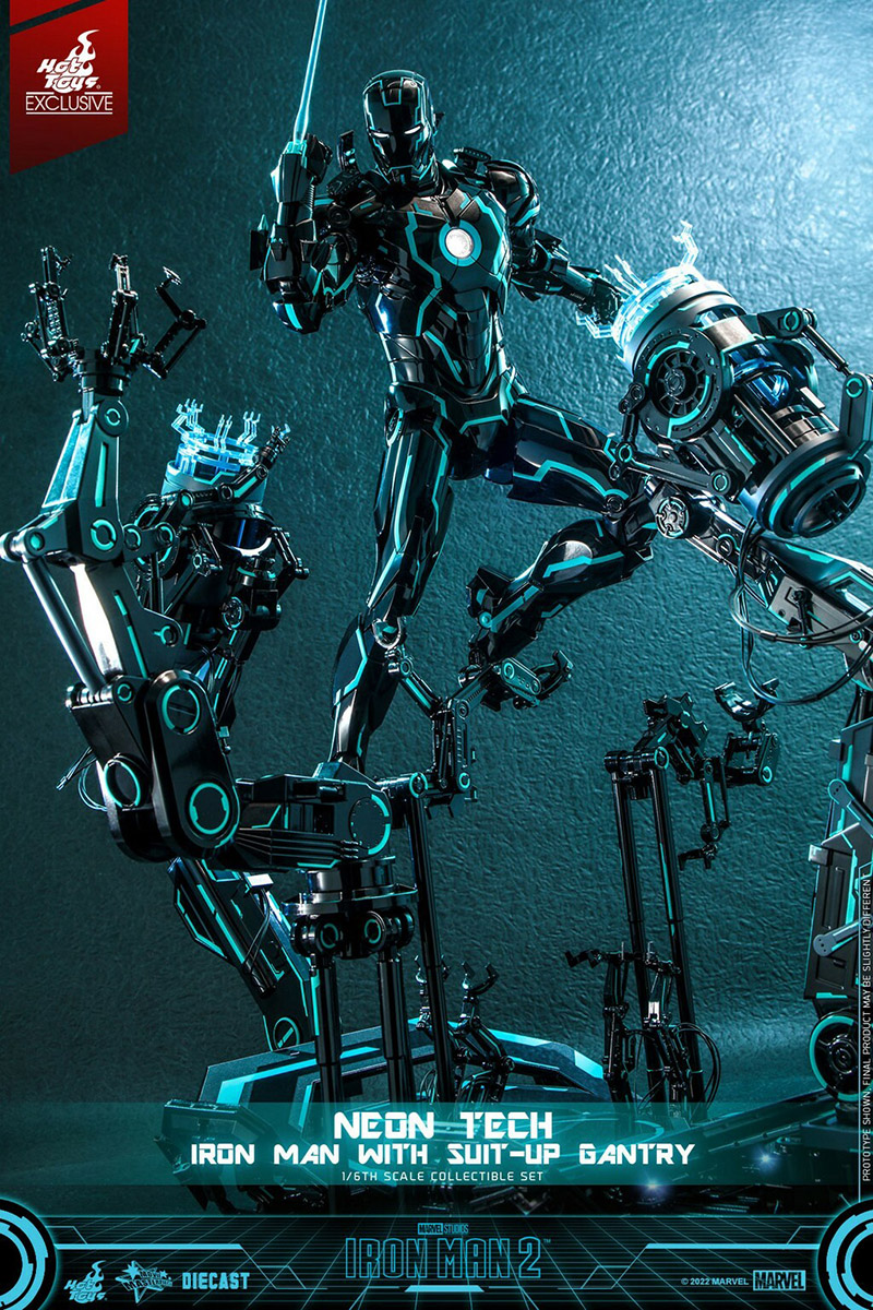 Hot Toys Iron Man 2 Action Figure 1/6 Neon Tech Iron Man with Suit-Up ...